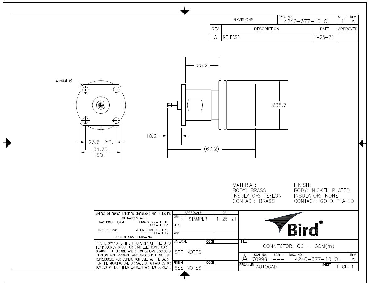 4240-377-10 GQM male Connector Drawing – Bird